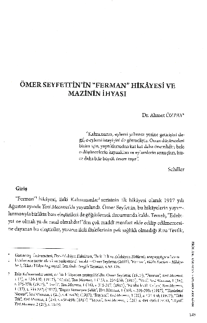 (PDF) ÖMER SEYFETTİN'İN "FERMAN'' HİKÂYESİ VE MAZİNİN İHYASI