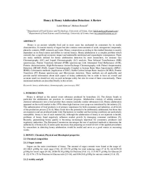 Pdf Honey And Honey Adulteration Detection A Review
