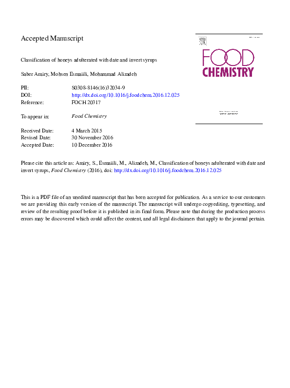 Pdf Classification Of Adulterated Honeys By Multivariate Analysis
