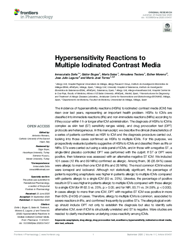 (PDF) Hypersensitivity Reactions to Multiple Iodinated Contrast Media