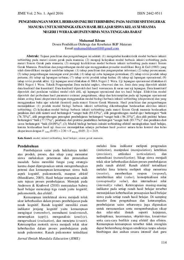 (PDF) Pengembangan Modul Berbasis Inkuiri Terbimbing Pada Materi Sistem Gerak Manusia Untuk ...