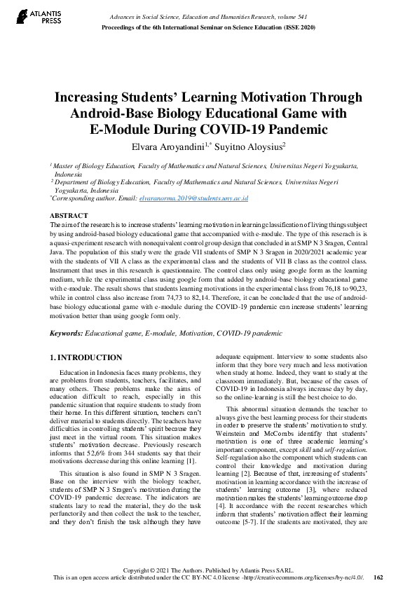 (PDF) Increasing Students' Learning Motivation Through e-Student Worksheet