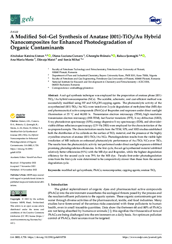 Pdf A Modified Sol Gel Synthesis Of Anatase {001} Tio2 Au Hybrid
