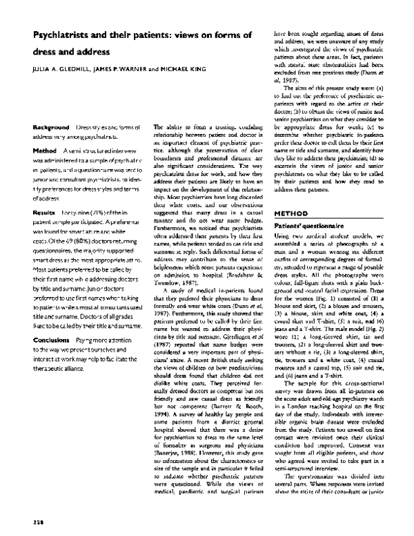 (PDF) Psychiatrists and their patients: Views on forms of dress and address