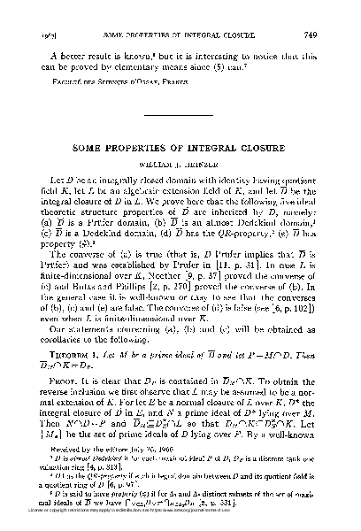 (PDF) Some properties of integral closure