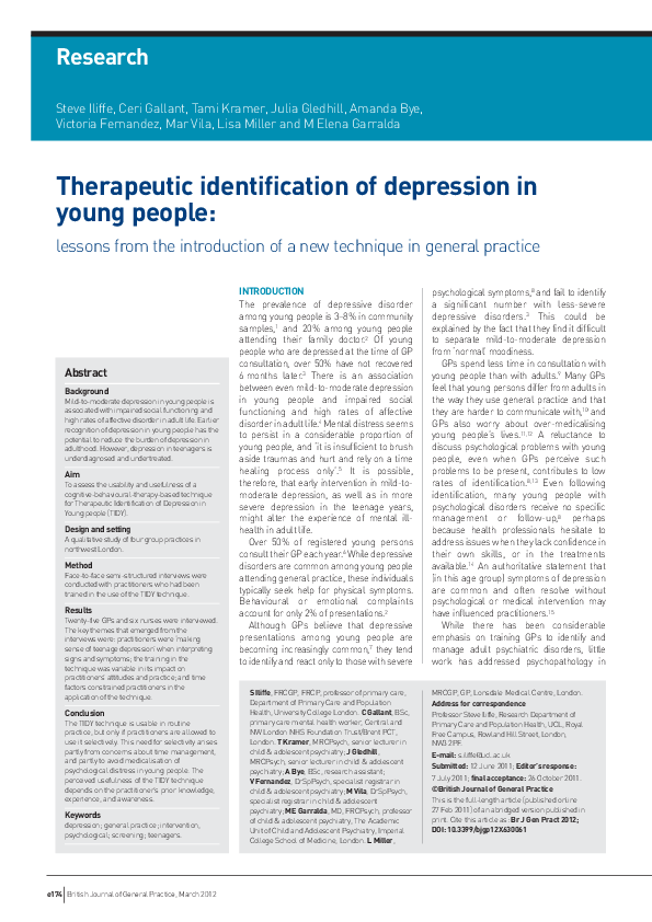 (PDF) Therapeutic identification of depression in young people: lessons ...