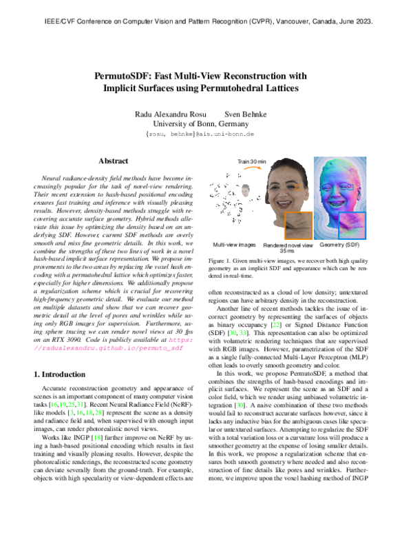 Pdf Permutosdf Fast Multi View Reconstruction With Implicit Surfaces Using Permutohedral Lattices