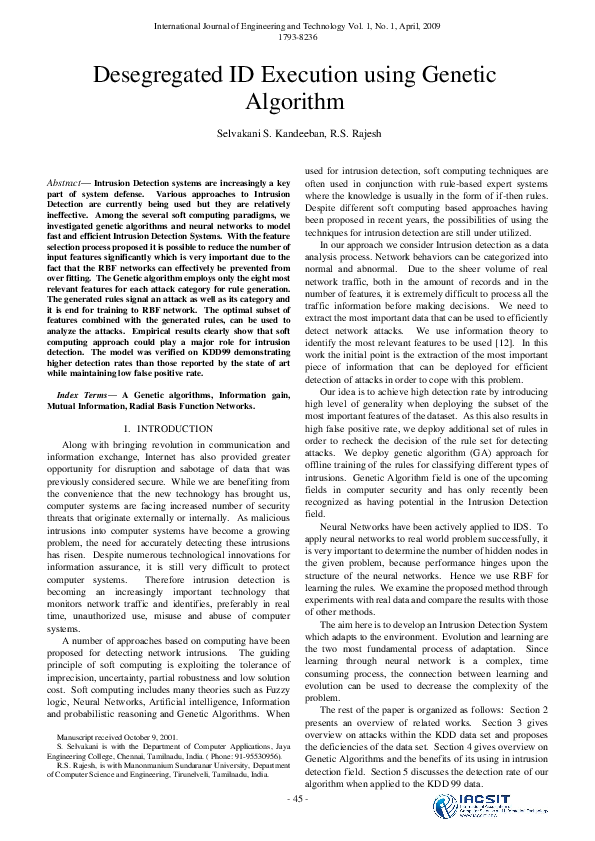 (PDF) Desegregated ID Execution Using Genetic Algorithm