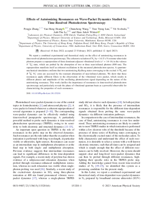 (PDF) Effects of Autoionizing Resonances on Wave-Packet Dynamics Studied by Time-Resolved ...