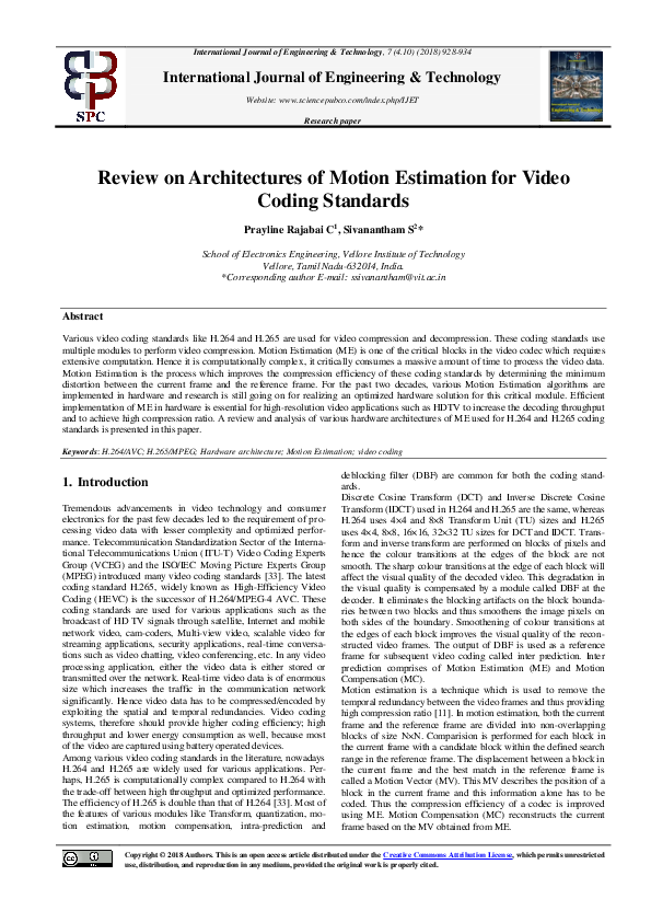 (PDF) Review on Architectures of Motion Estimation for Video Coding ...