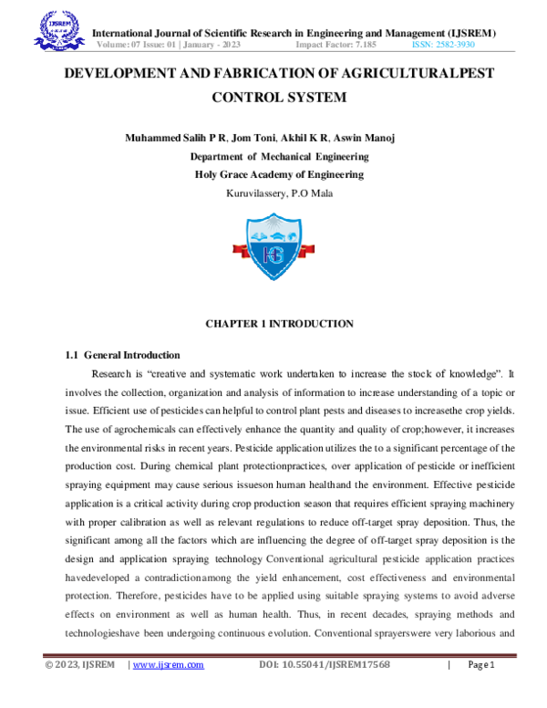 (PDF) Development and Fabrication of Agricultural Pest Control System