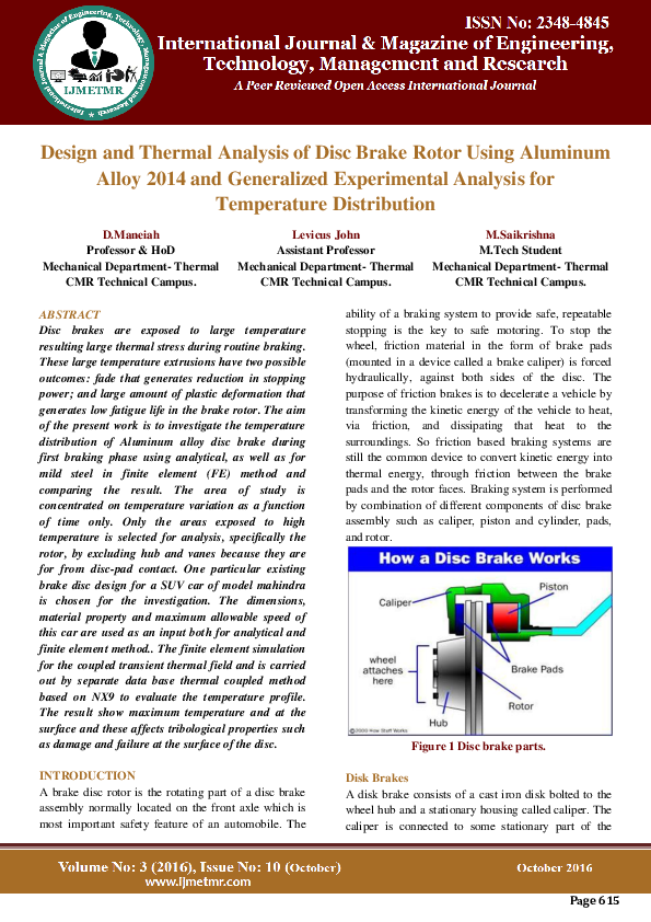 (PDF) Design and Thermal Analysis of Disc Brake Rotor Using Aluminum ...