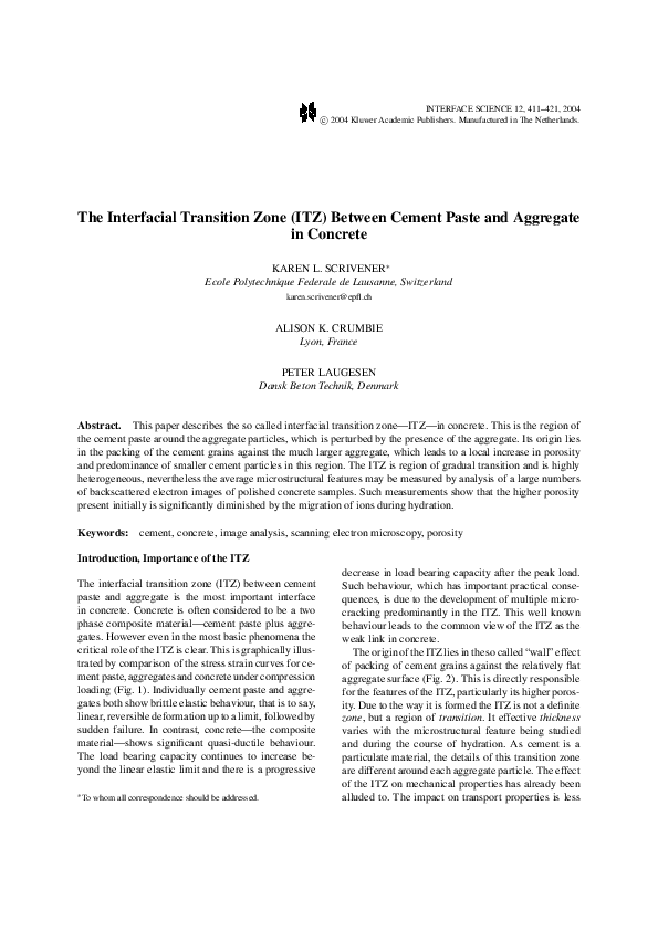 (PDF) The Interfacial Transition Zone (ITZ) Between Cement Paste and Aggregate in Concrete