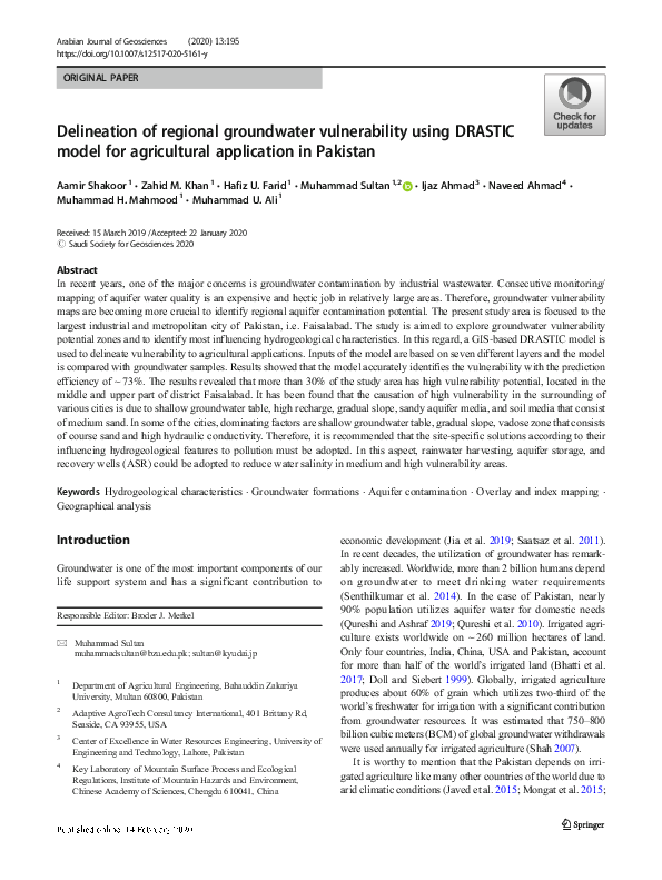 Pdf Delineation Of Regional Groundwater Vulnerability Using Drastic Model For Agricultural