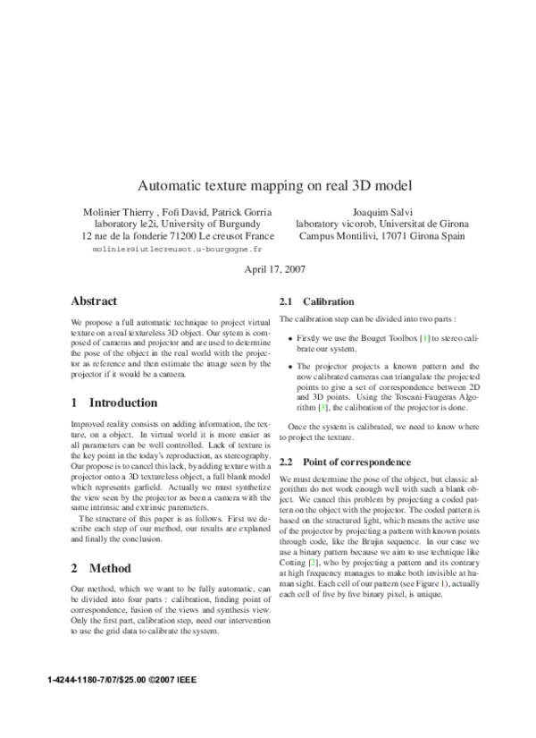 (PDF) Automatic texture mapping on real 3D model