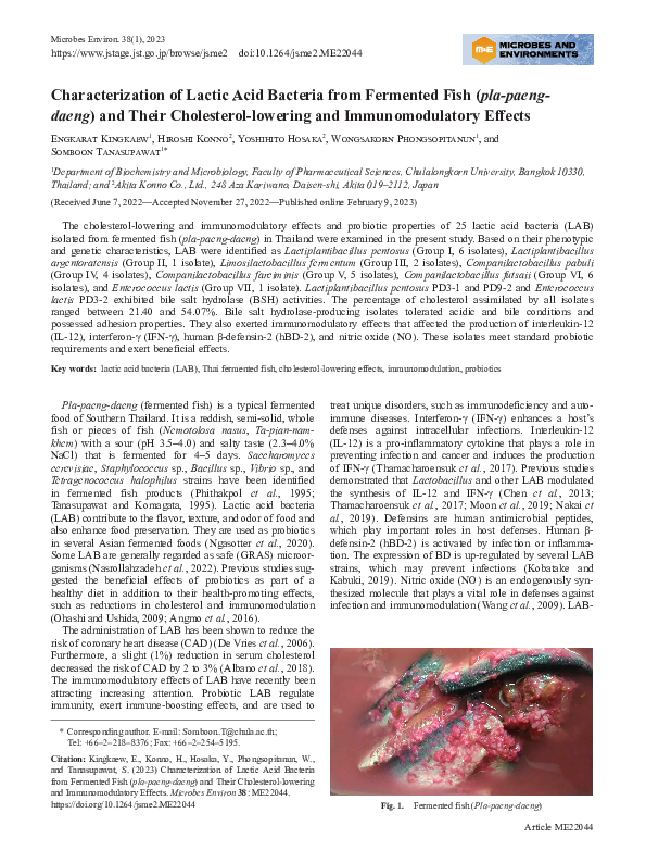 (PDF) Characterization of Lactic Acid Bacteria from Fermented Fish (pla-paeng-daeng) and Their ...