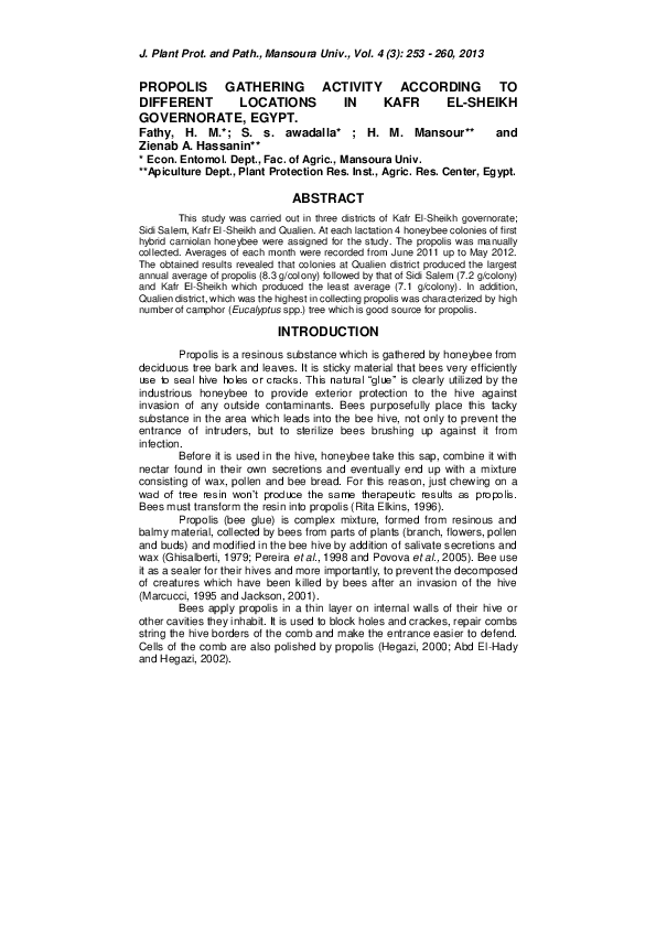 (PDF) Propolis Gathering Activity According to Different Locations in ...