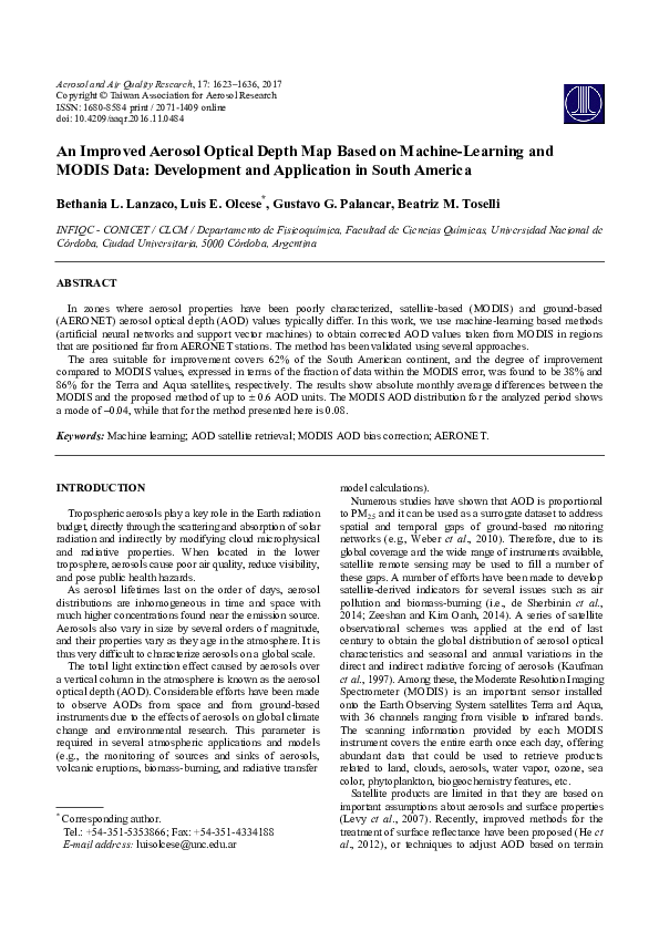 Pdf Improved Aod Mapping Using Machine Learning