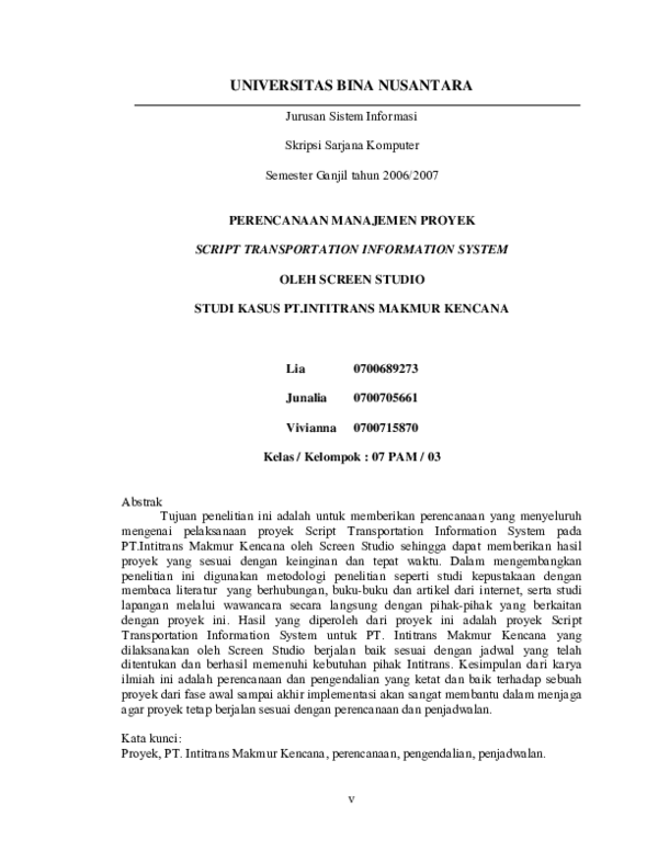 (PDF) Perencanaan Manajemen Proyek Script Transportation Information ...
