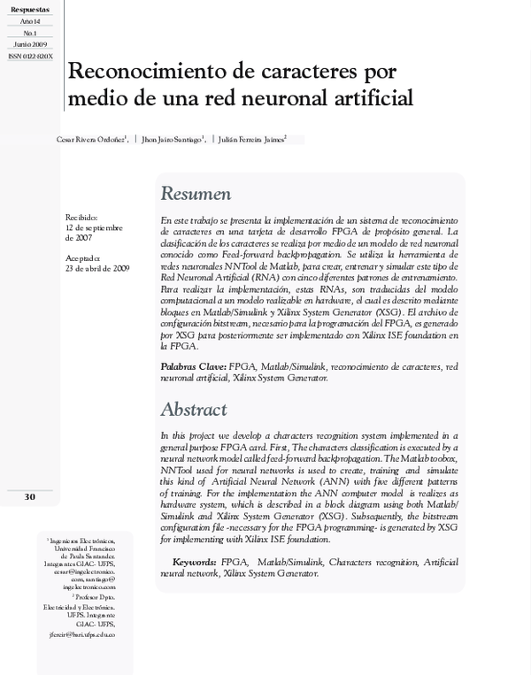 (PDF) Reconocimiento de caracteres por medio de una red neuronal ...