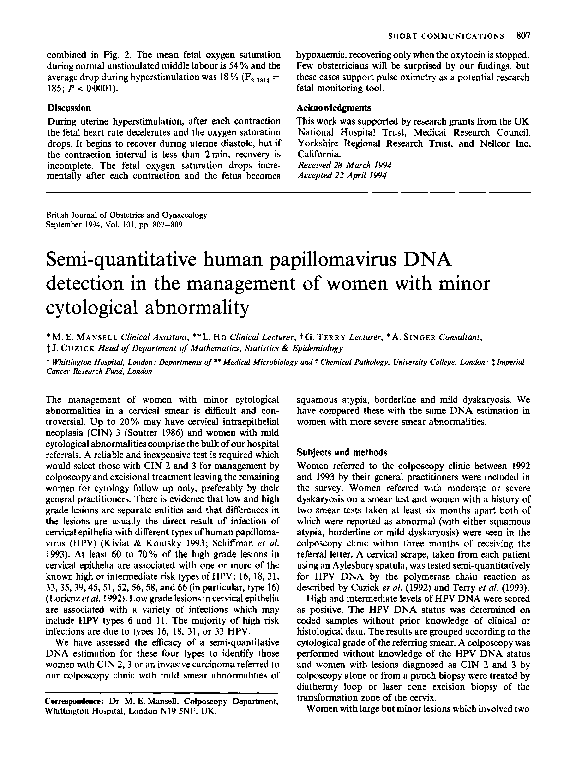 (PDF) Semi-quantitative human papillomavirus DNA detection in the ...