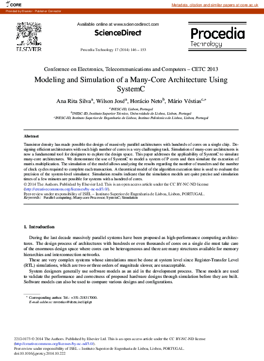 (PDF) Modeling and Simulation of a Many-core Architecture Using SystemC