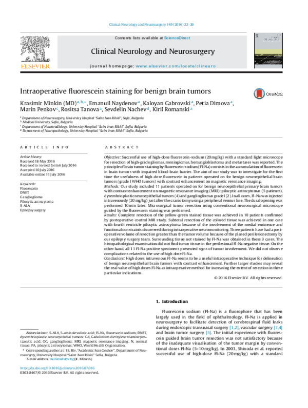 (PDF) Intraoperative fluorescein staining for benign brain tumors
