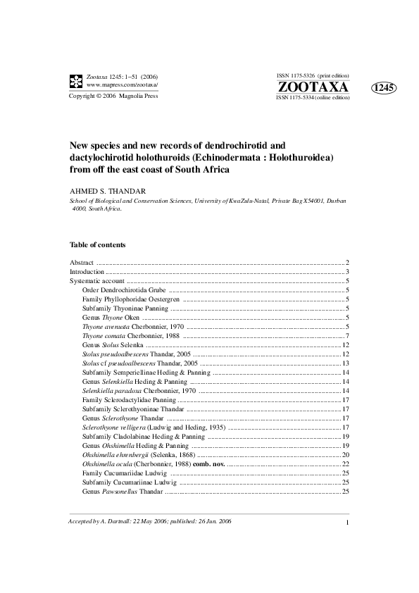 (PDF) New species and new records of dendrochirotid and dactylochirotid ...