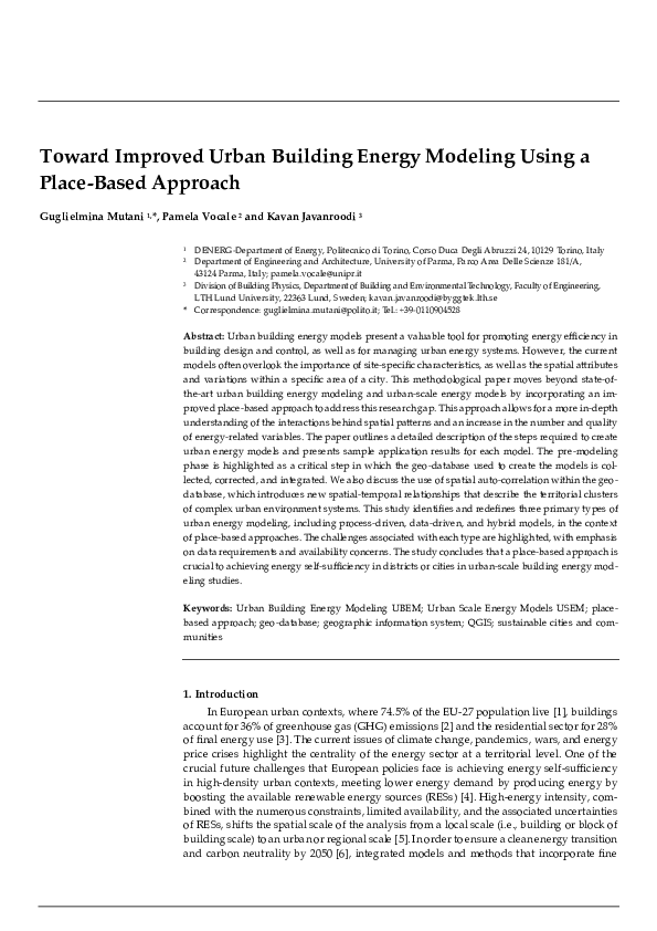 (PDF) Toward Improved Urban Building Energy Modeling Using a Place-Based Approach