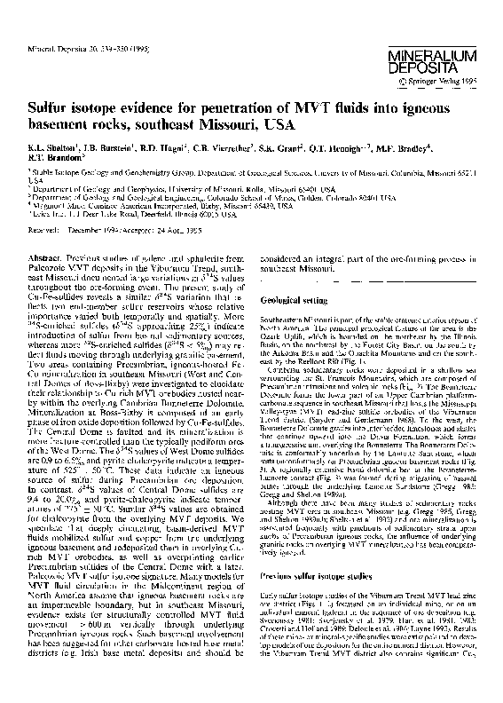 (PDF) Sulfur isotope evidence for penetration of MVT fluids into ...