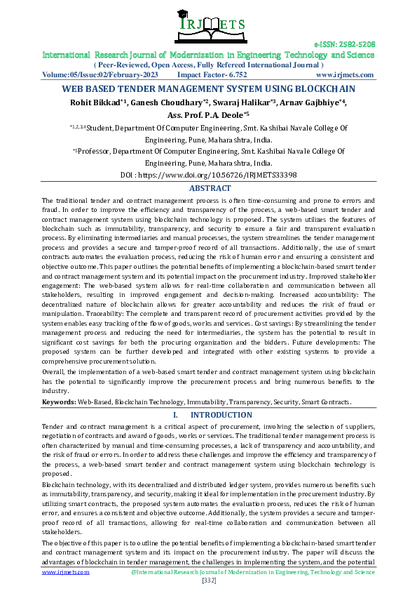 (PDF) WEB BASED TENDER MANAGEMENT SYSTEM USING BLOCKCHAIN