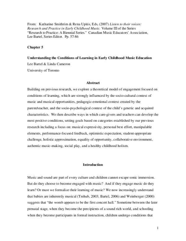 (PDF) Understanding the Conditions of Learning in Early Childhood Music ...