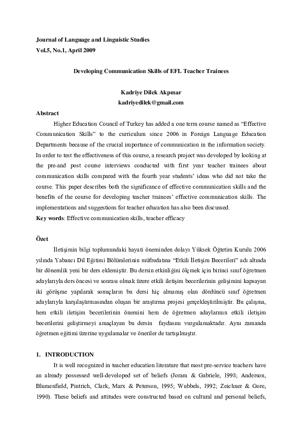 (PDF) Enhancing EFL Teacher Trainees' Communication Skills