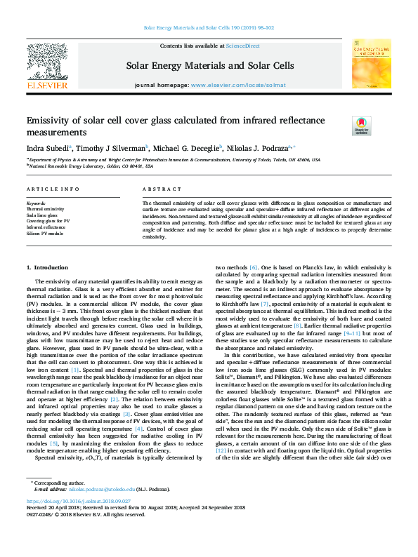(PDF) Emissivity of solar cell cover glass calculated from infrared ...