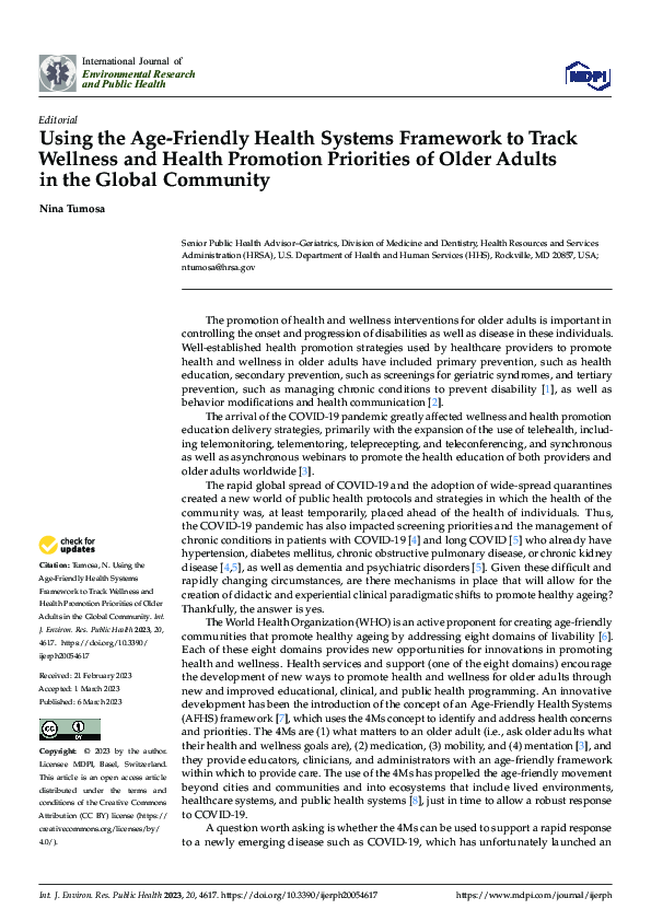 (PDF) Using the Age-Friendly Health Systems Framework to Track Wellness ...