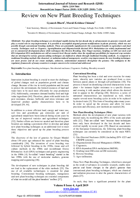 (PDF) Review on New Plant Breeding Techniques | Gyanesh bharti ...