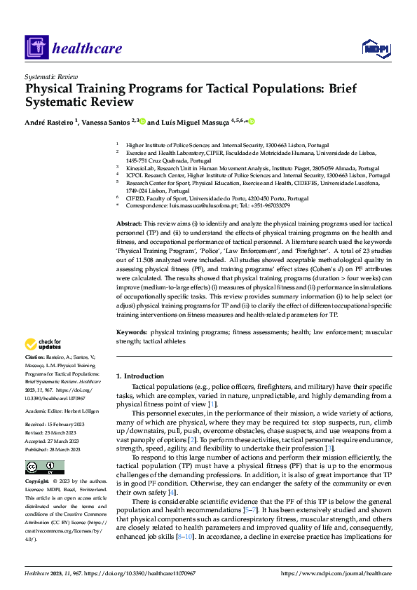 (PDF) Physical Training Programs for Tactical Populations: Brief ...
