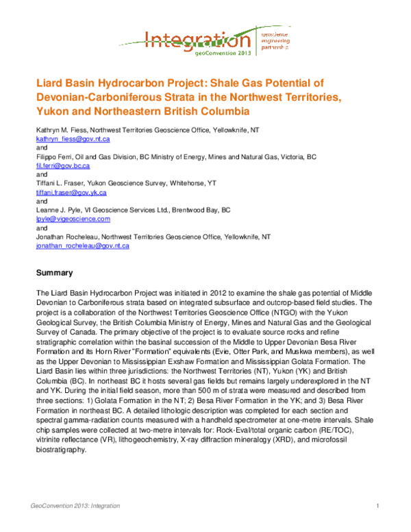 (PDF) Liard Basin Hydrocarbon Project: Shale Gas Potential of Devonian ...