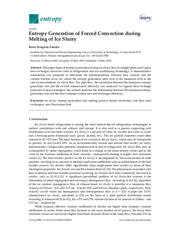 Pdf Entropy Generation Of Forced Convection During Melting Of Ice Slurry