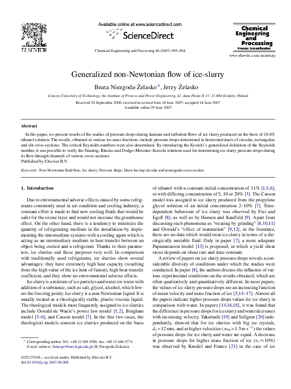 (PDF) Generalized non-Newtonian flow of ice-slurry