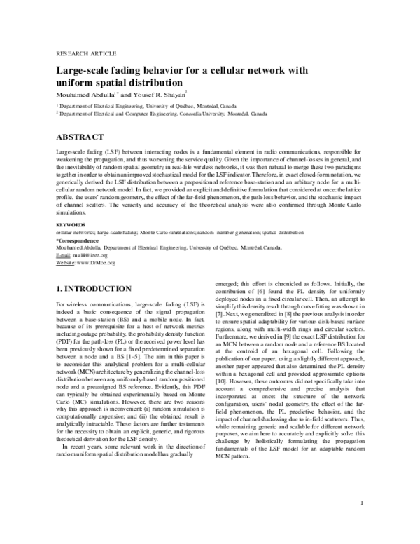 (PDF) Large-Scale Fading Behavior for a Cellular Network with Uniform Spatial Distribution