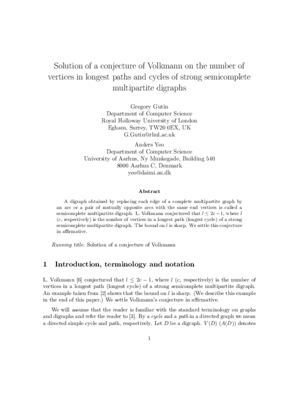 (PDF) Solution of a Conjecture of Volkmann on the Number of Vertices in Longest Paths and Cycles ...