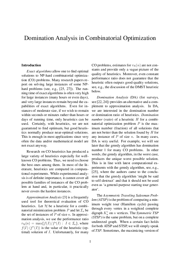 (PDF) Domination Analysis in Combinatorial Optimization (PDF) Domination Analysis in Combinatorial Optimization