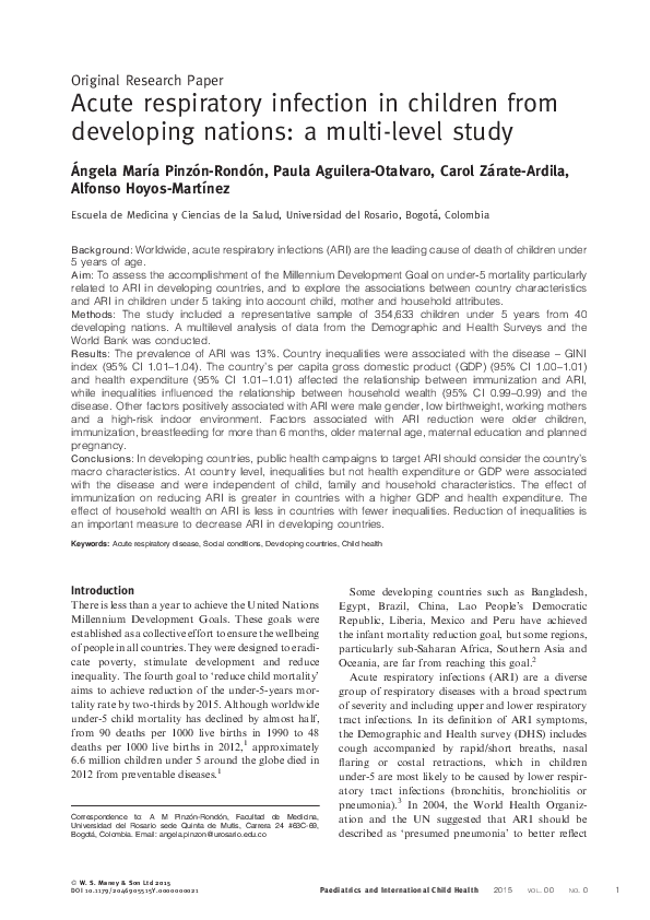 (PDF) Acute respiratory infection in children from developing nations ...