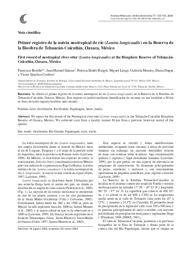 (PDF) Primer registro de la nutria neotropical de río (Lontra ...