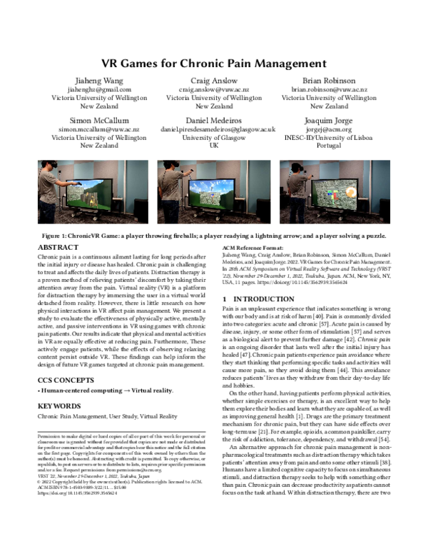 (PDF) VR Games for Chronic Pain Management