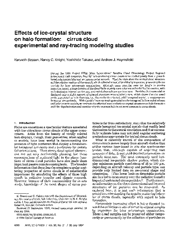 (PDF) Effects of ice-crystal structure on halo formation: cirrus cloud ...