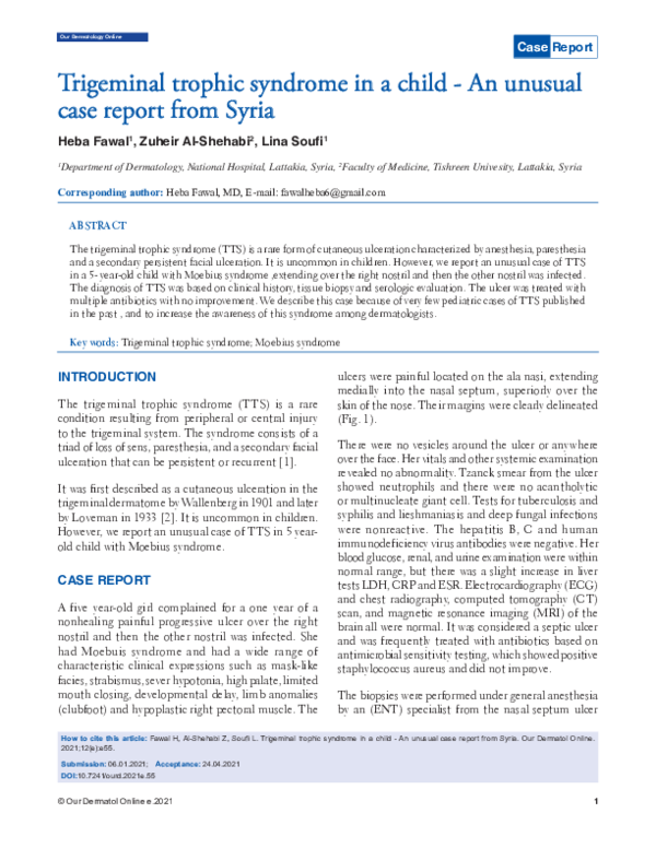 (PDF) Trigeminal trophic syndrome in a child – An unusual case report ...