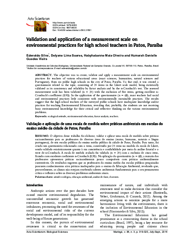 (PDF) Validation and application of a measurement scale on environmental practices for high ...