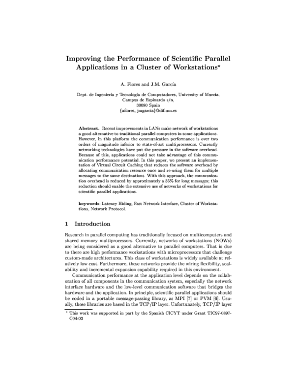 (PDF) Improving the Performance of Scientific Parallel Applications in a Cluster of Workstations